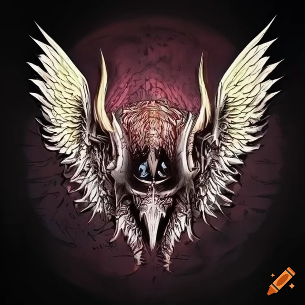 A psychedelic comic style logo with a winged man on Craiyon