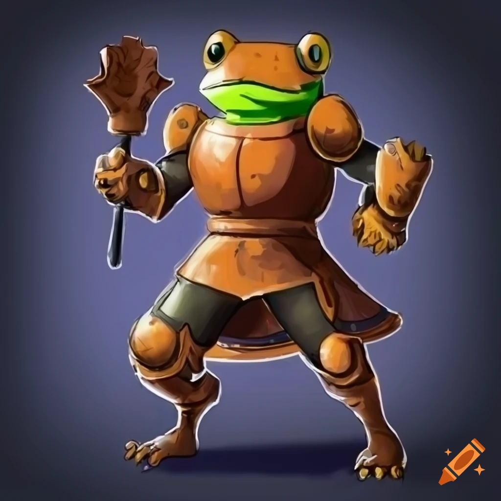 Rusty copper armor of a frog knight pokémon on Craiyon