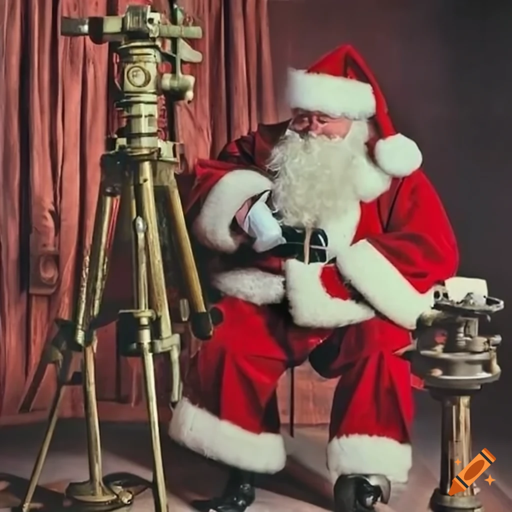Santa Claus holding historic surveying tools on Craiyon