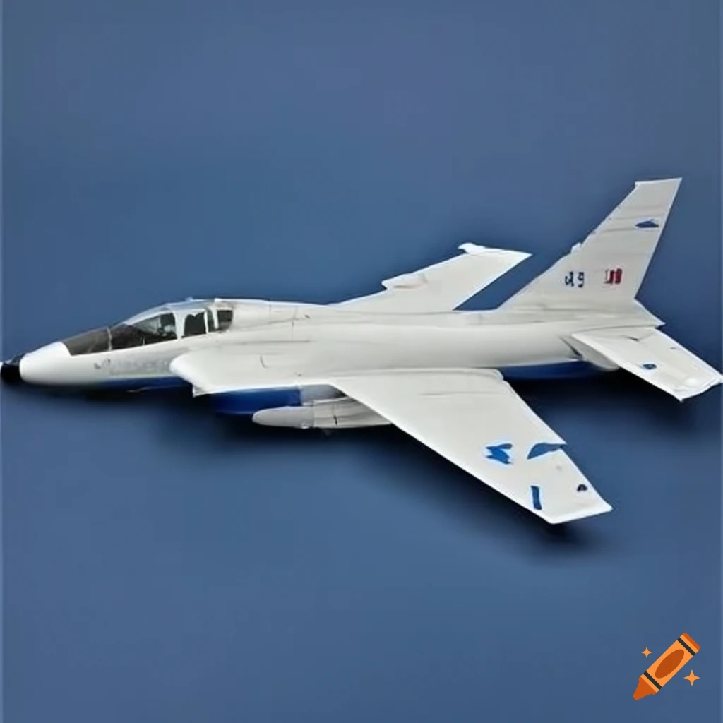 Blue and white military jet