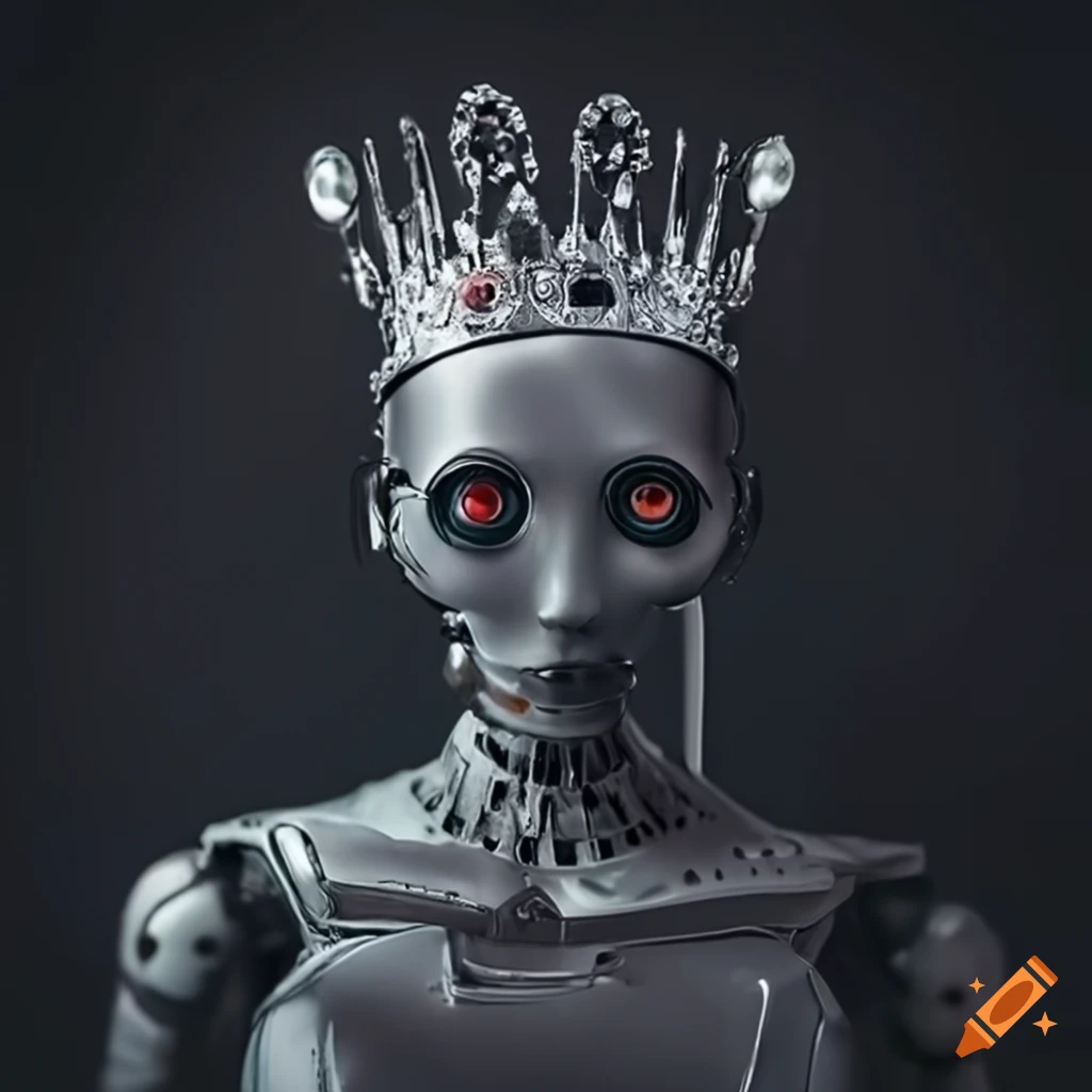 Dark and intriguing artwork of a robot with a candy crown