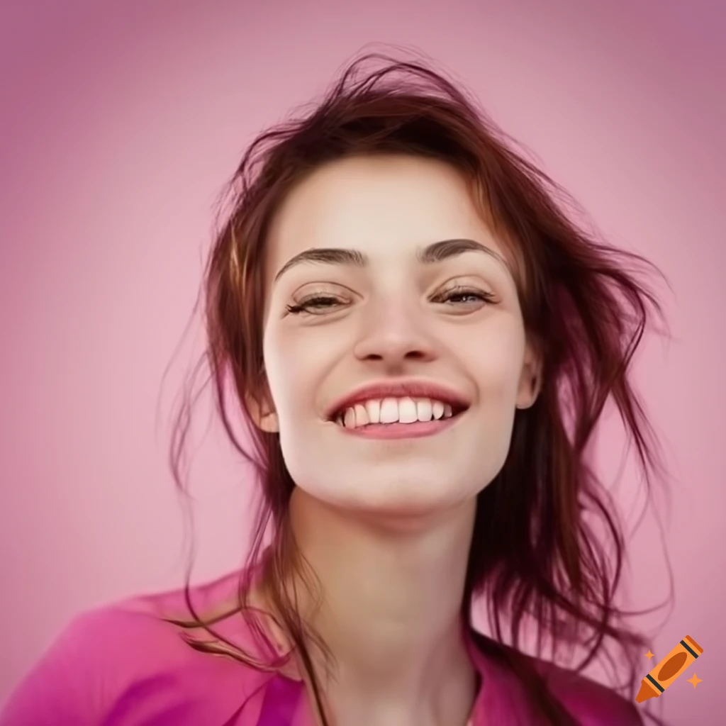 Photo realistic portrait of a young woman with a shy smile on Craiyon