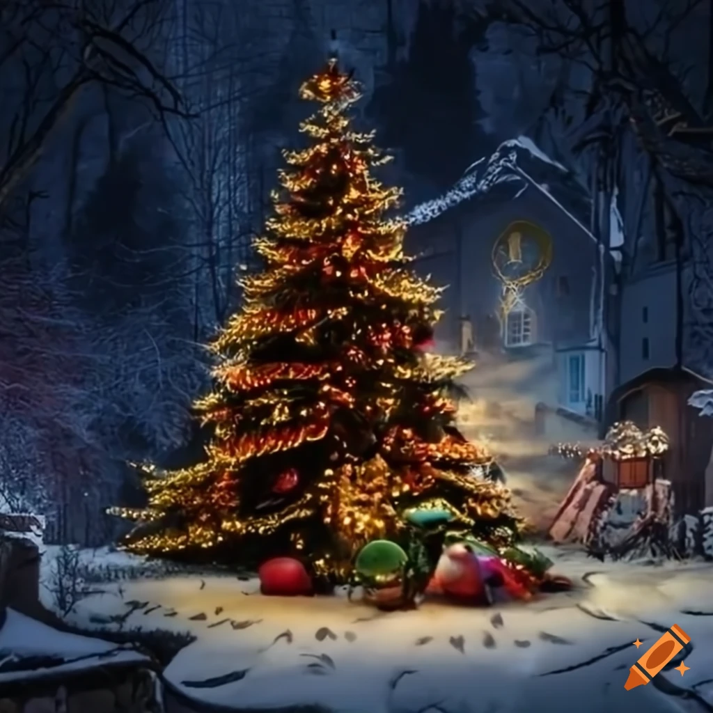 Village covered in snow during Christmas on Craiyon