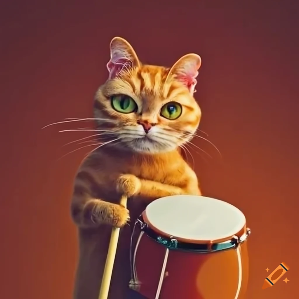 Cat playing percussion instruments on Craiyon