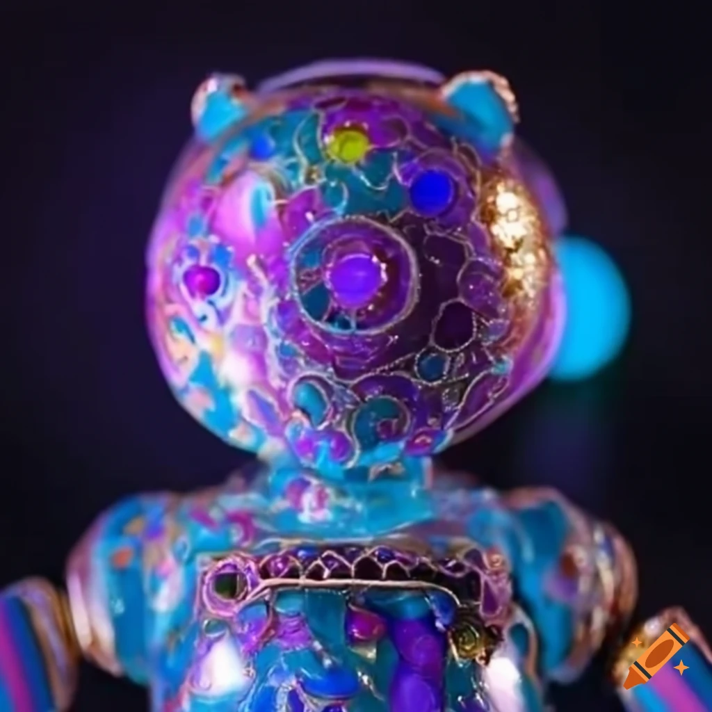 Cloisonne android robot doll with kirlian aura on Craiyon