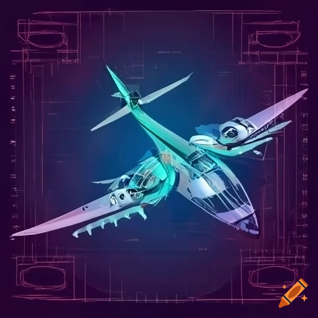 Detailed blueprint of a futuristic electric flying aircraft on Craiyon
