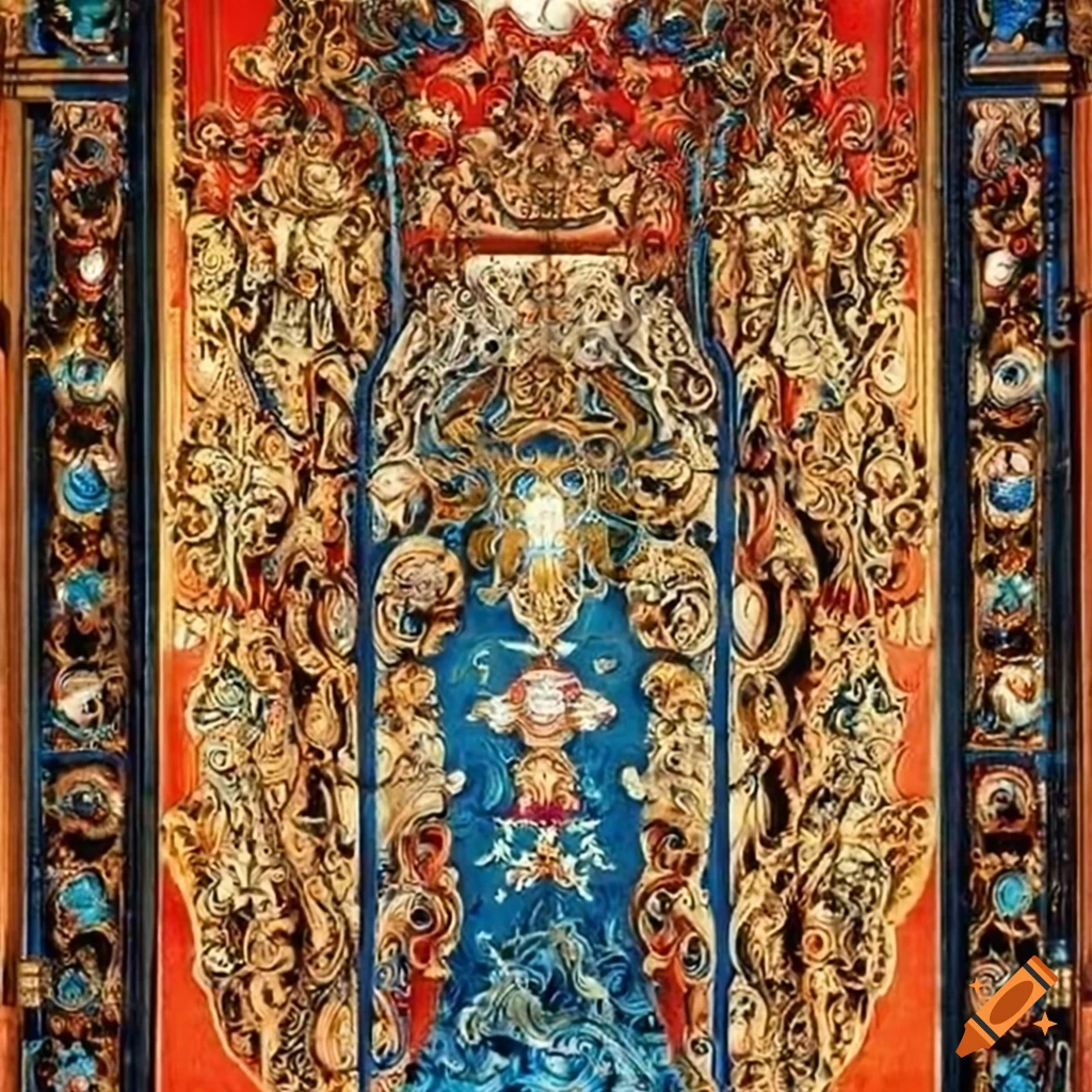 Intricate artwork of heavenly gates and divine symbolism