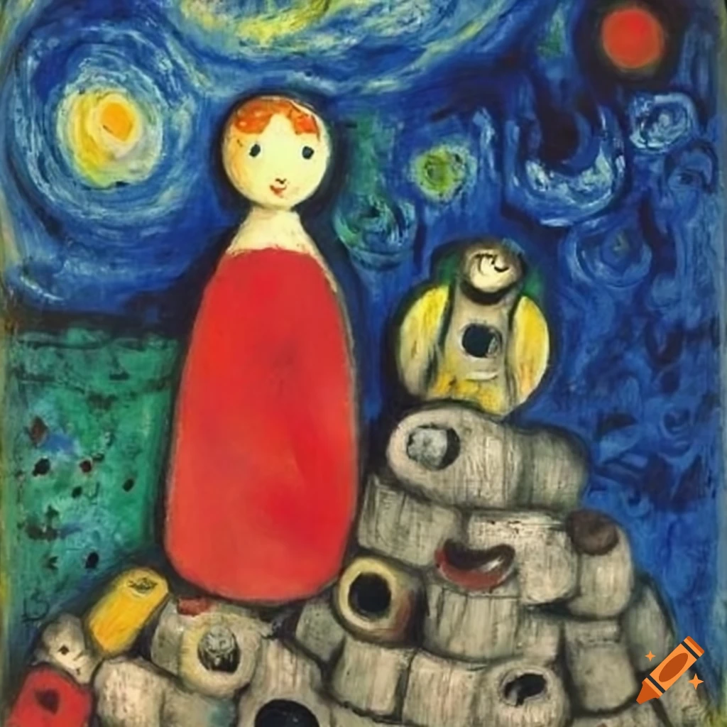 Blue house landscape in the style of mark chagall in paris on Craiyon