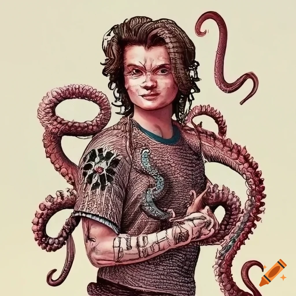 Etching of steve harrington in a dramatic pose on Craiyon