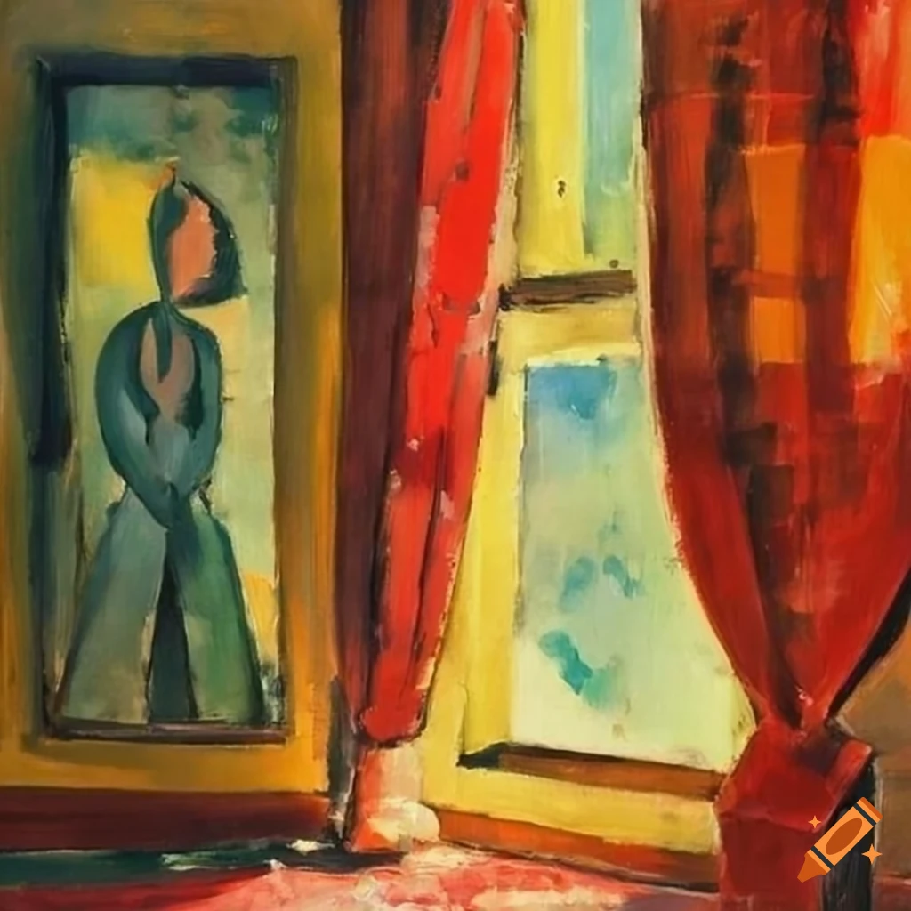 Impressionist oil painting of a window with flapping curtains on Craiyon