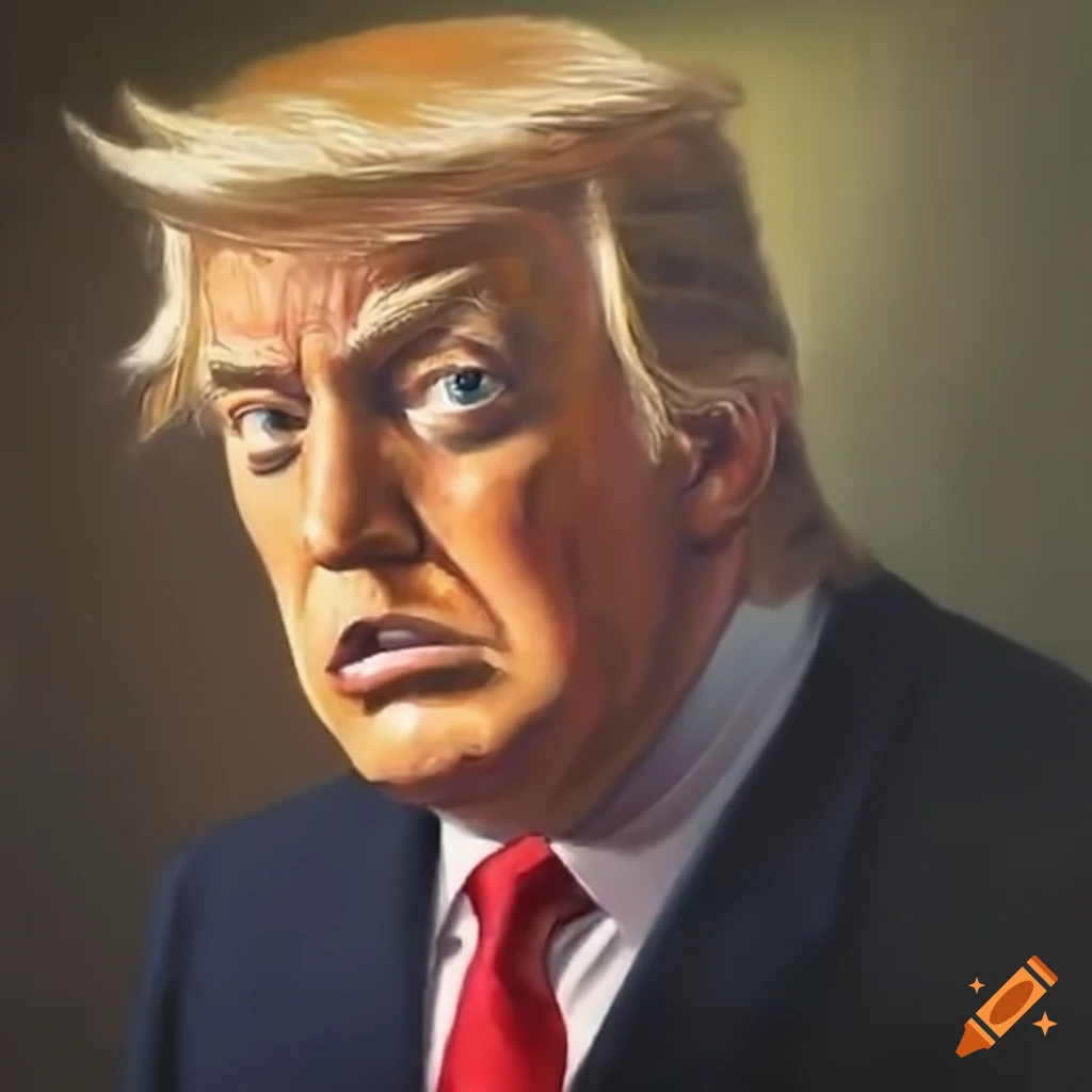 Satirical image of trump surrounded by red and blue neon lights in a ...