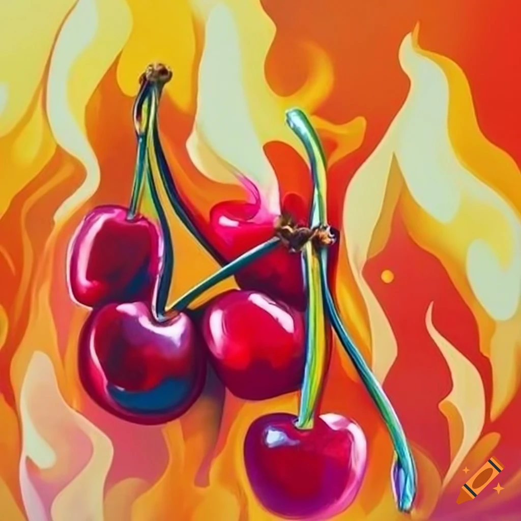 Colorful cherries on fire artwork on Craiyon