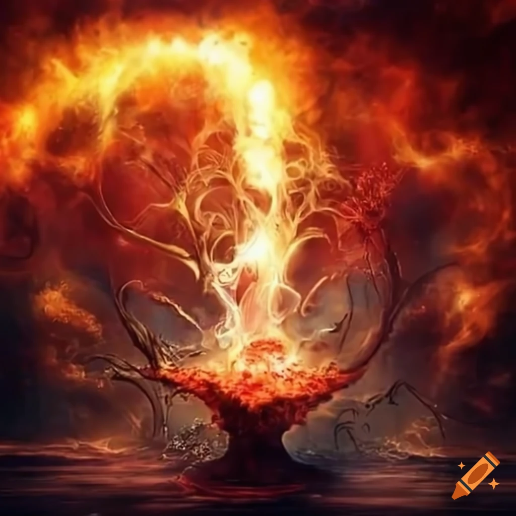 Fantasy art of a dark flaming spellbook on Craiyon