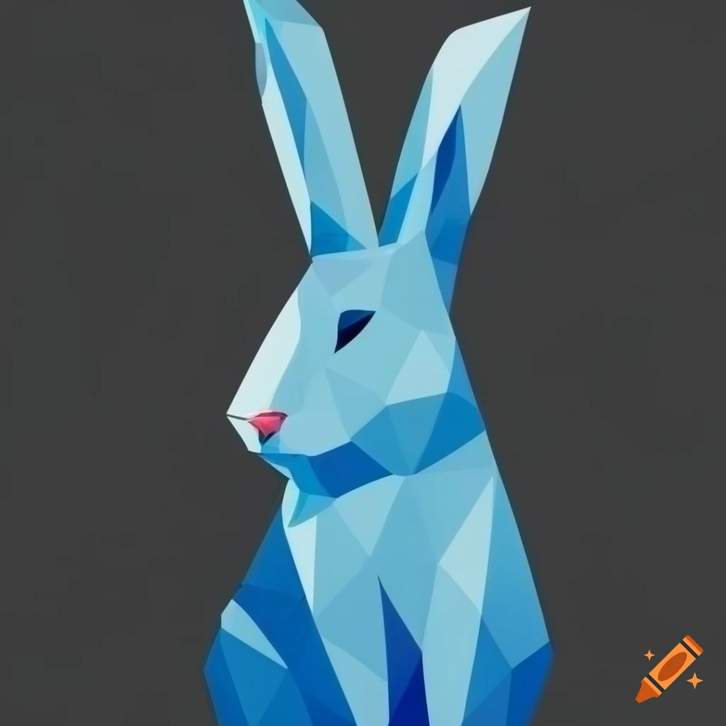 Low poly blue comic rabbit logo