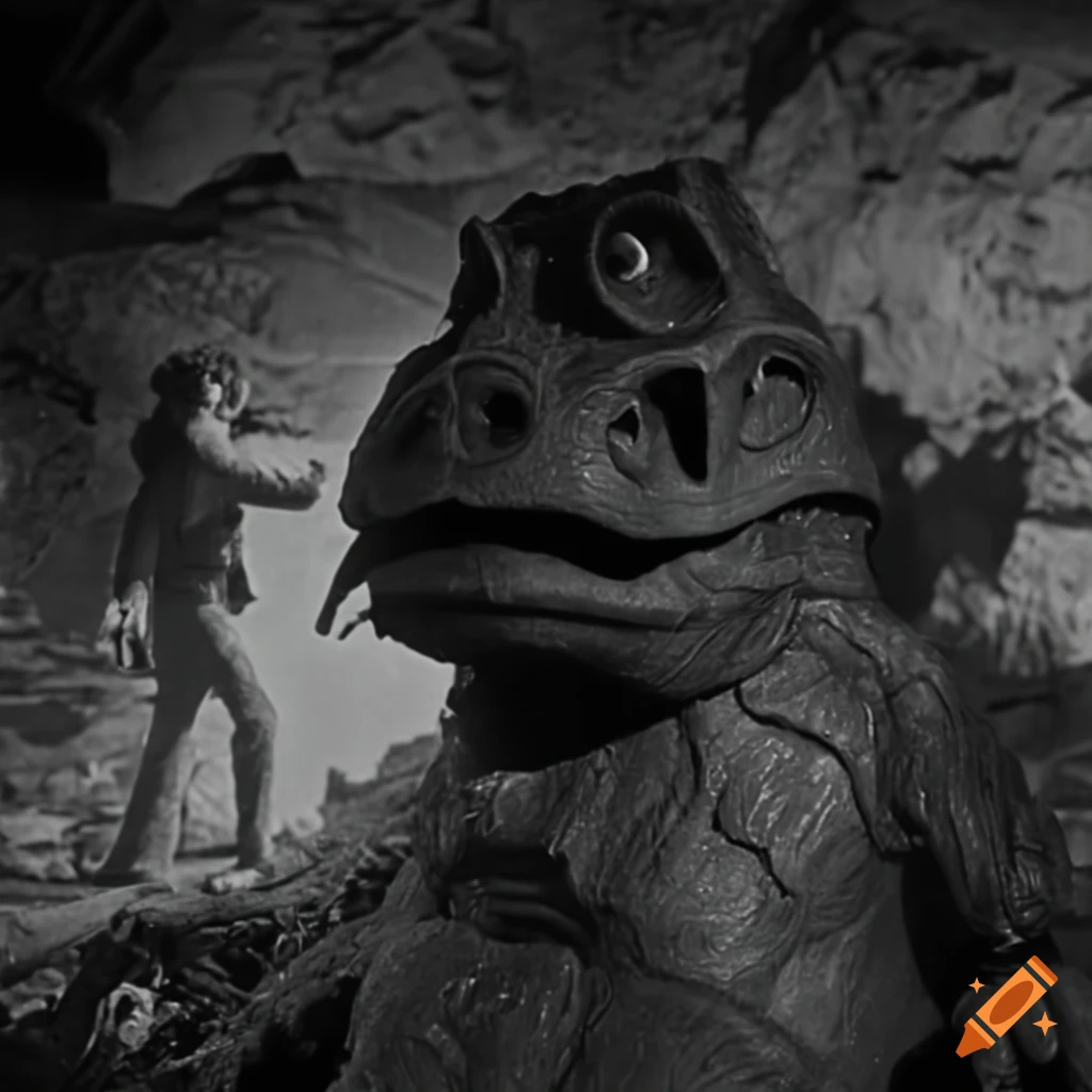 Doctor who scene: the fearsome dinosaur people in a cave on Craiyon