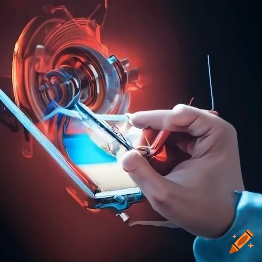 Technician using augmented reality to repair electrical motor