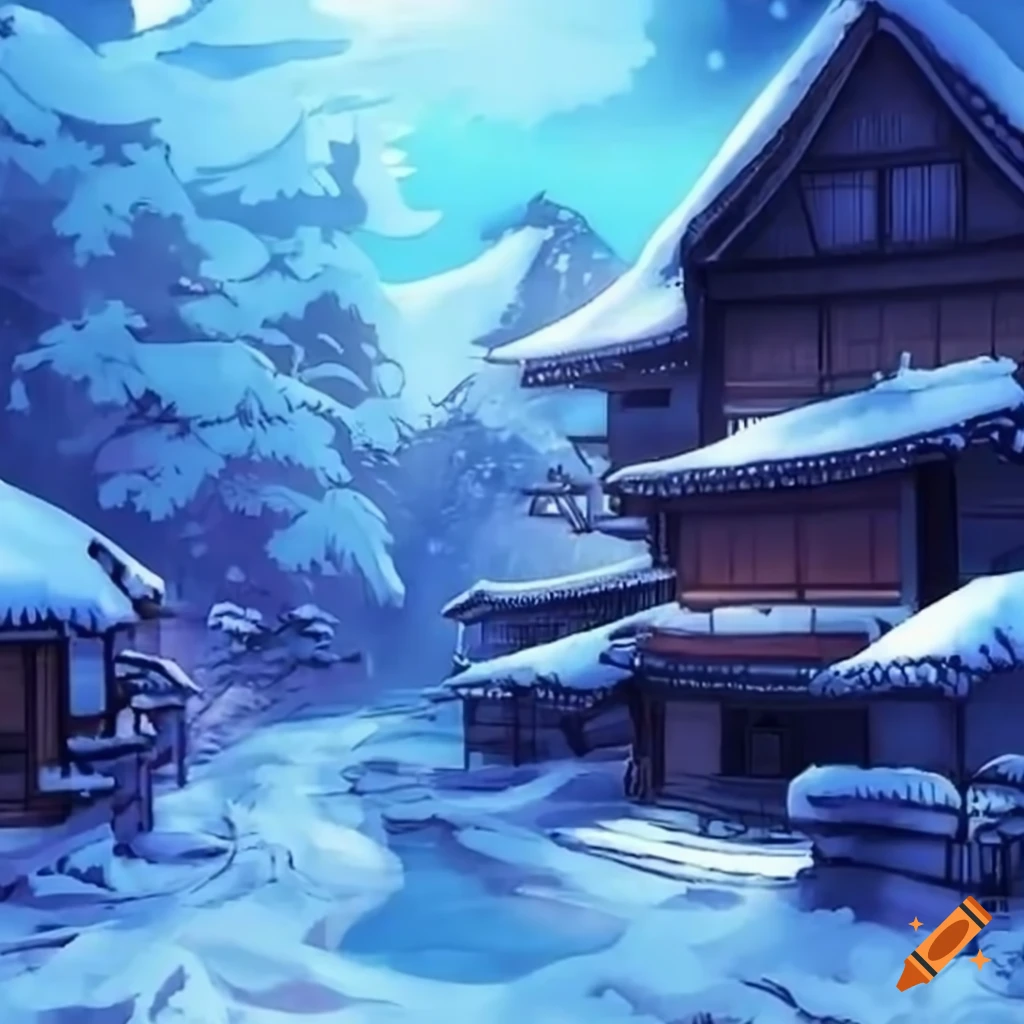 Anime-inspired snowy village in japan