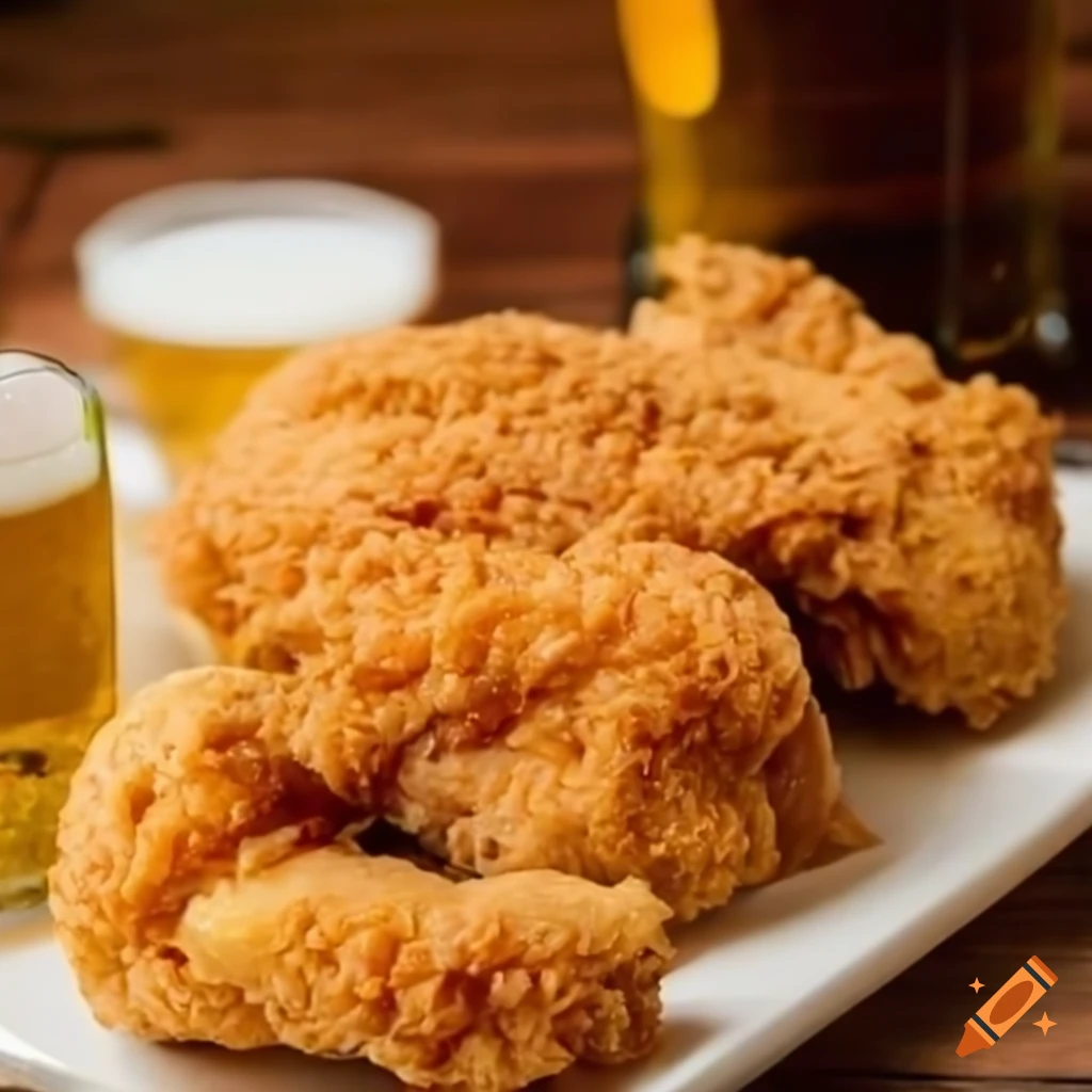 Delicious broasted chicken with beer on Craiyon