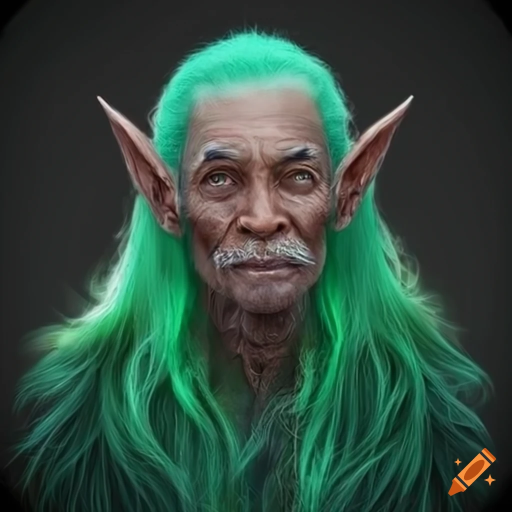 Portrait of an old man with elf ears in front of a swamp on Craiyon