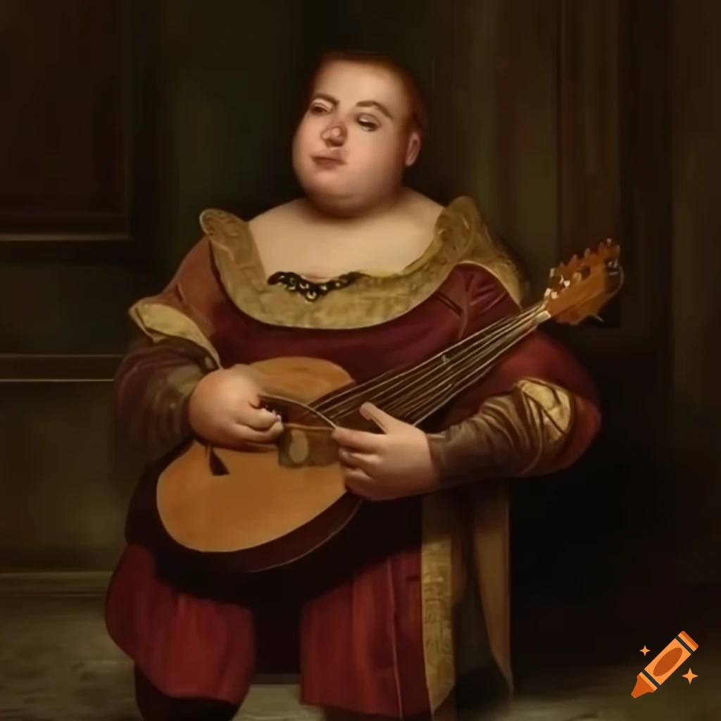 Illustration of a fat bard playing a lute