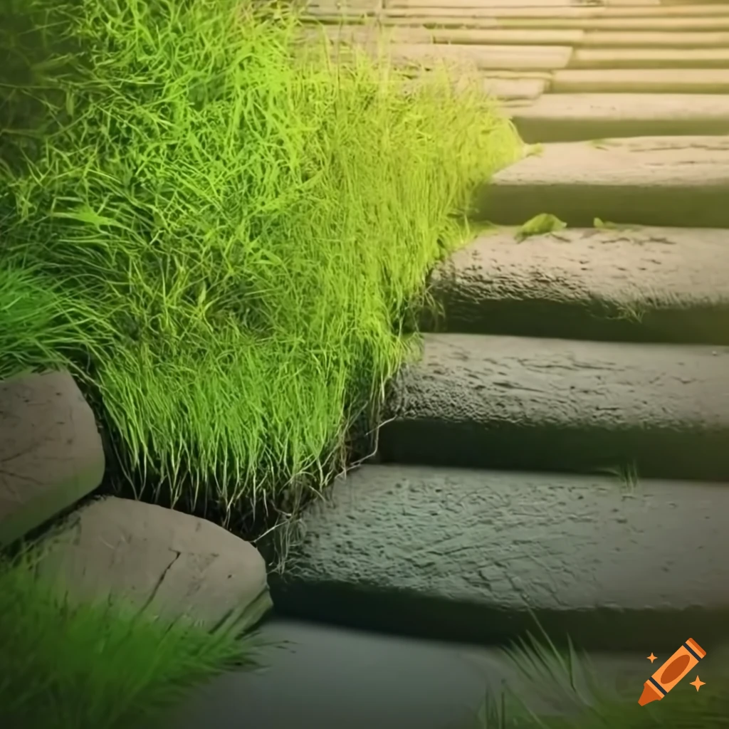 Stone steps with grass on the side texture