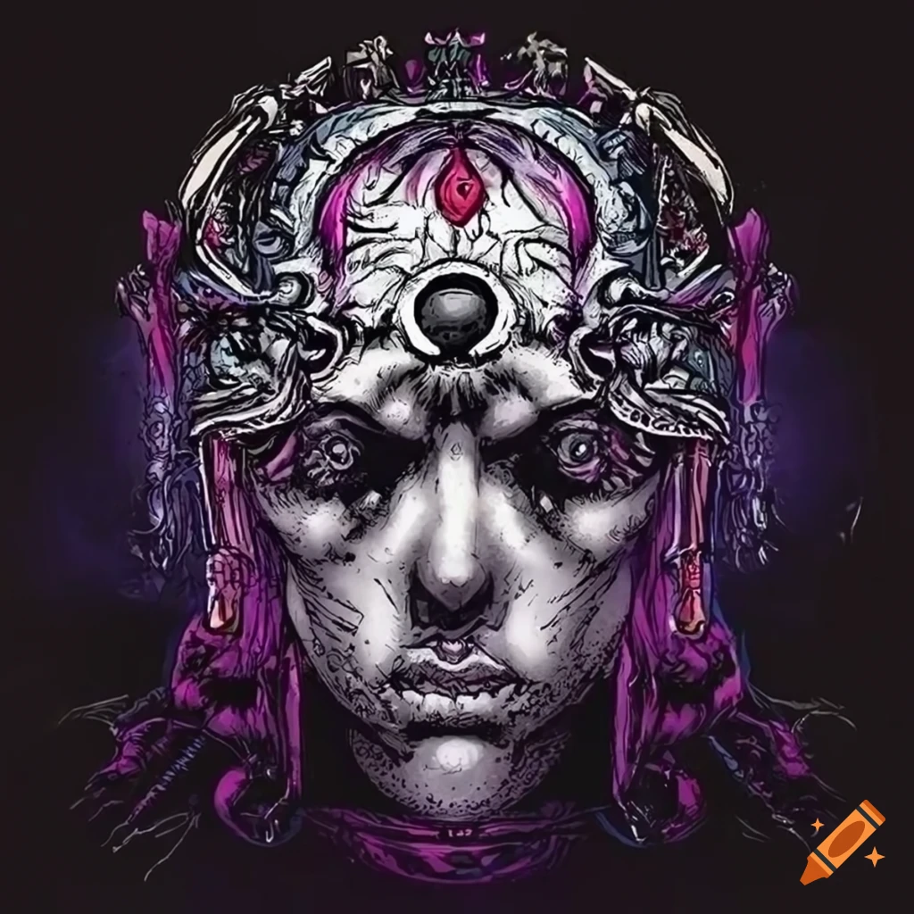 A psychedelic cosmic logo with heavy metal vibes