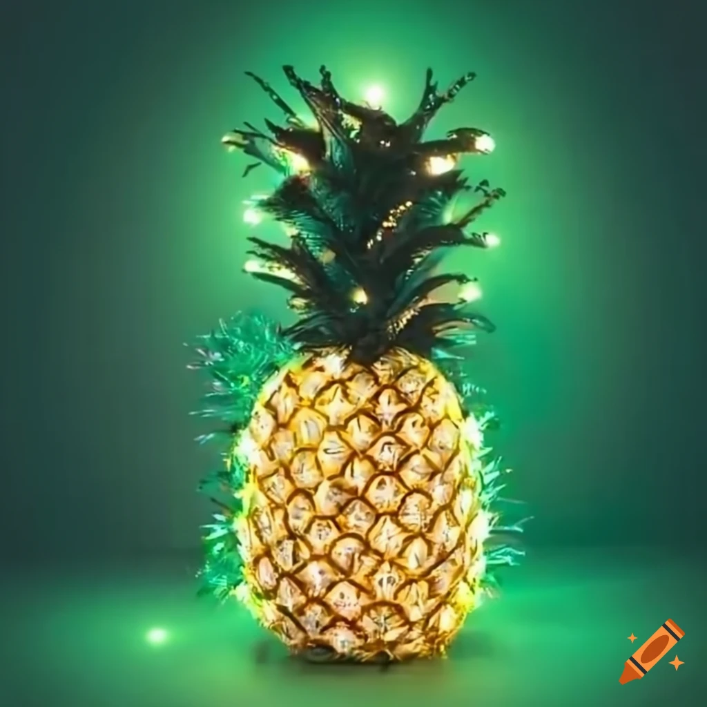 Festive pineapple christmas tree with lights and tinsel