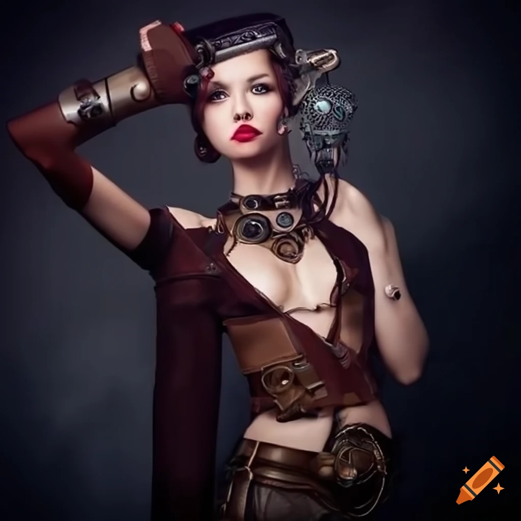 Image of a young elegant steampunk cyborg girl