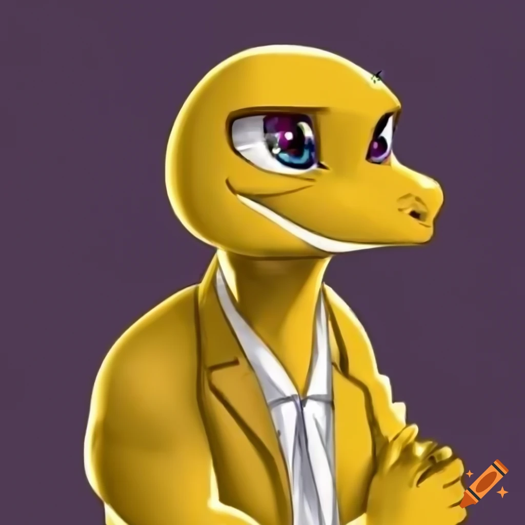 Digital drawing of a chubby lizard woman in a labcoat on Craiyon