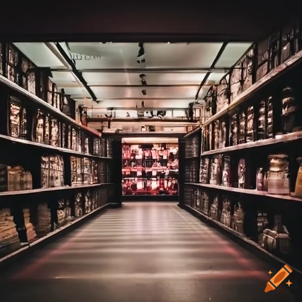 Nighttime scene of closed retail store aisles on Craiyon