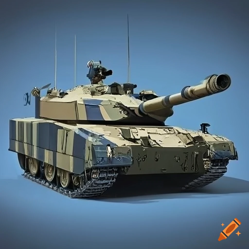 British challenger 2 tank with armor plates on blue background on Craiyon