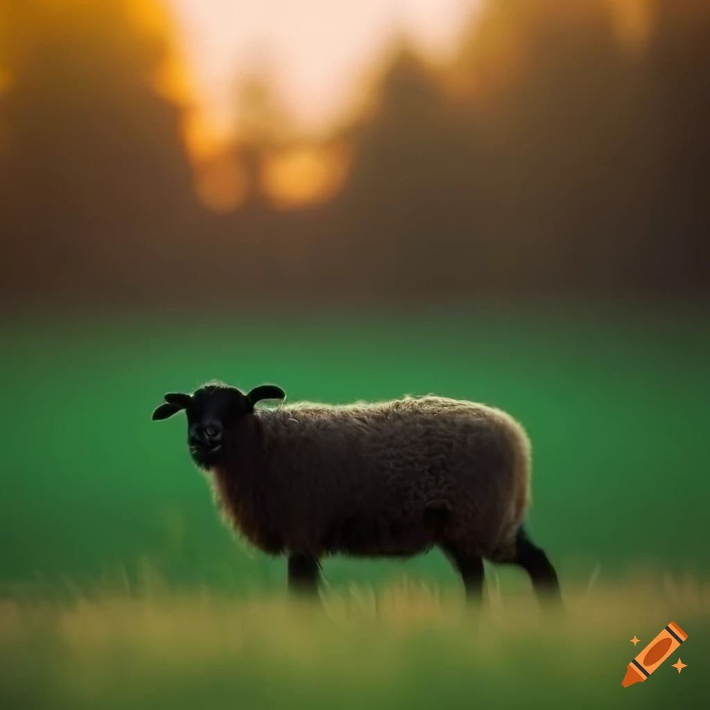 Black sheep grazing in a meadow on Craiyon