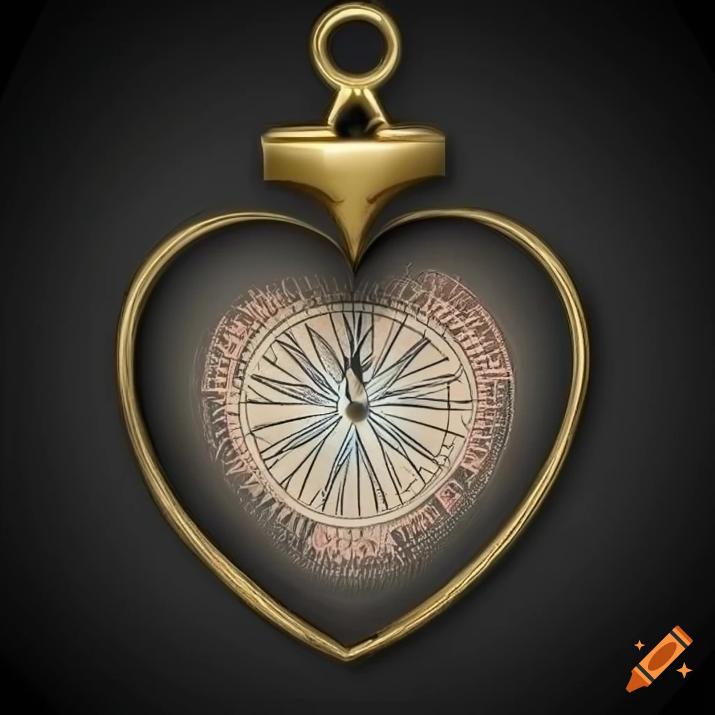 Illustration of a heart-shaped compass on Craiyon