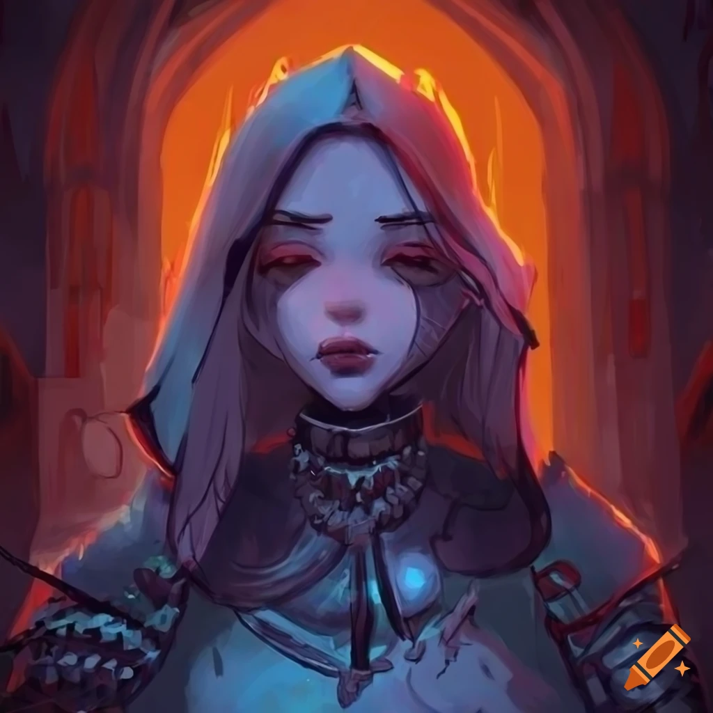 Gothic cathedral with undead sorcerer and girl paladin on Craiyon