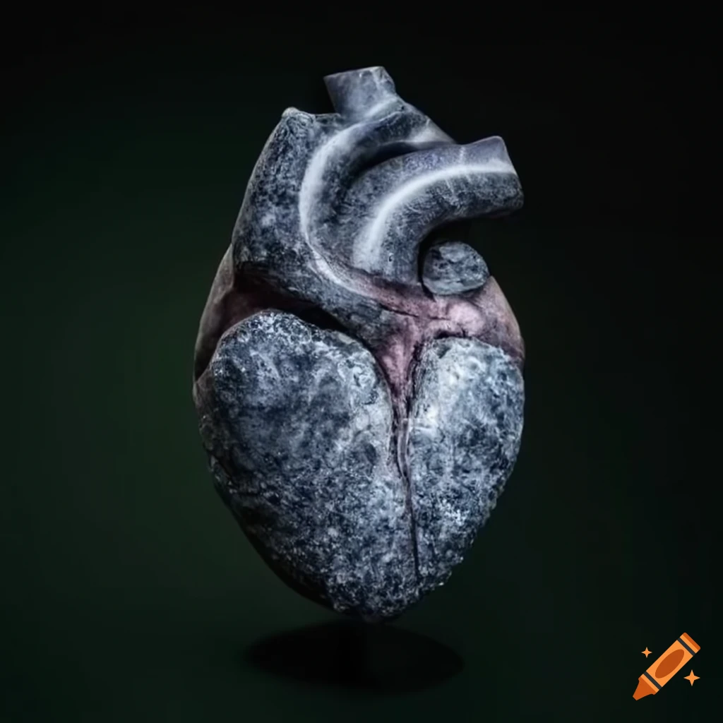 Hyperrealistic sculpture of a stone human heart on Craiyon