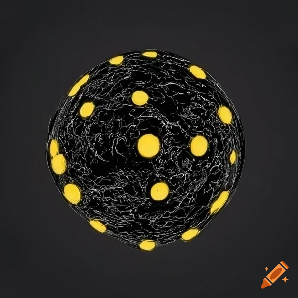 Abstract artwork with black particle and yellow spheres on Craiyon