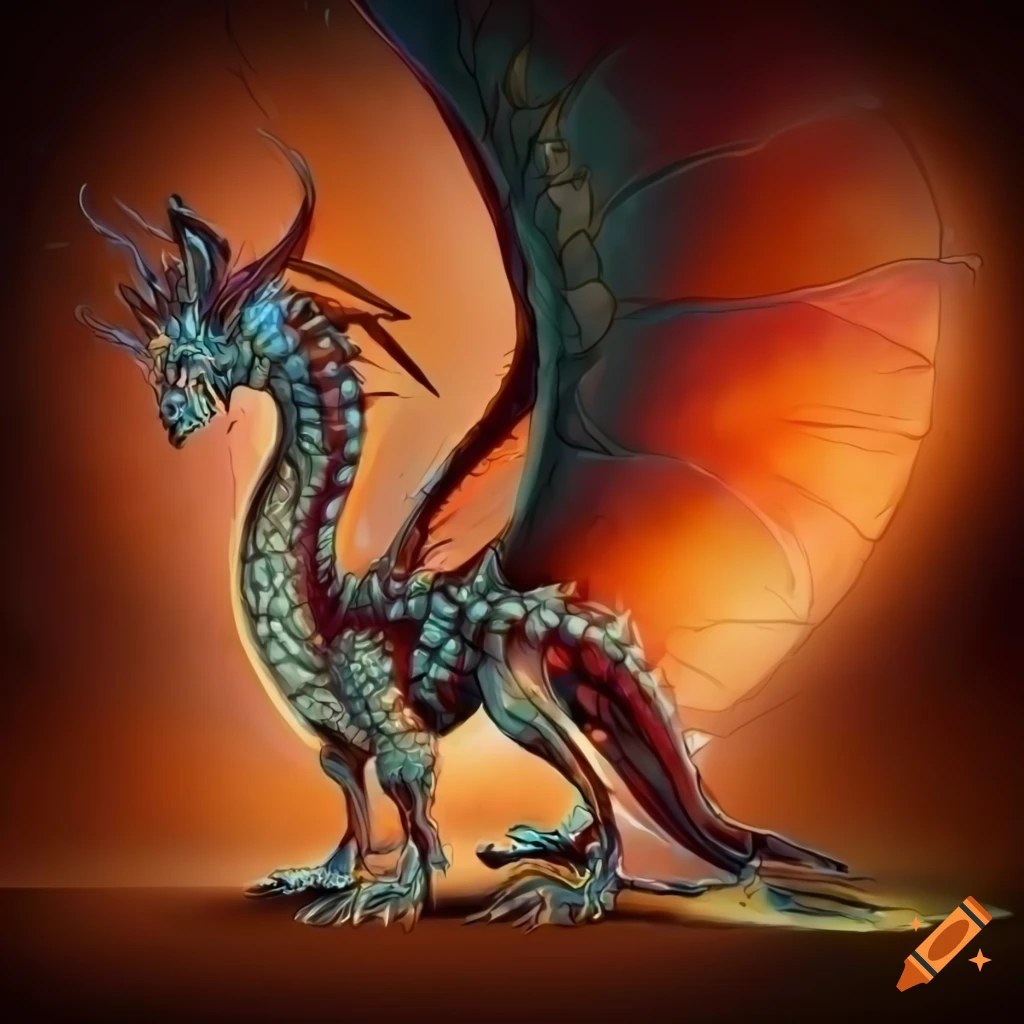 Detailed side view concept art of a dragon with wings on Craiyon
