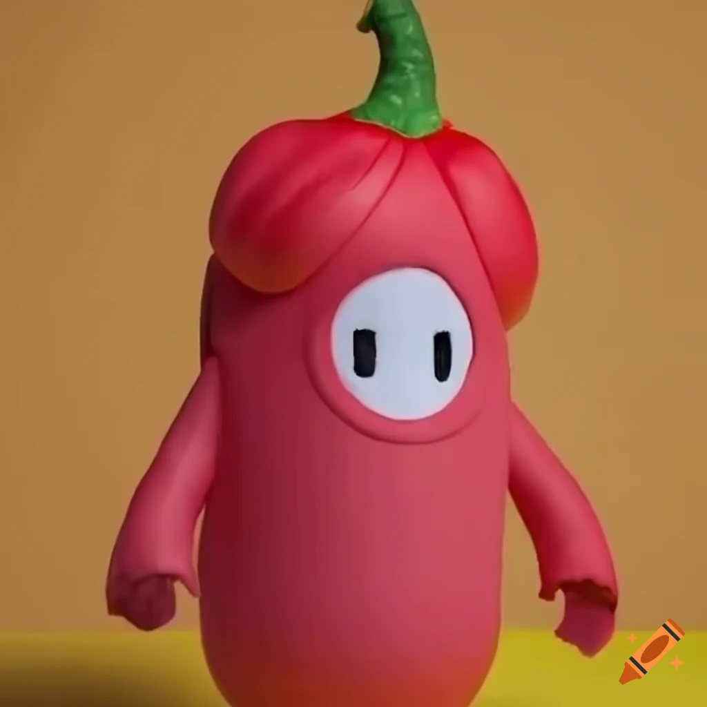 Fall guys character dressed as a red pepper