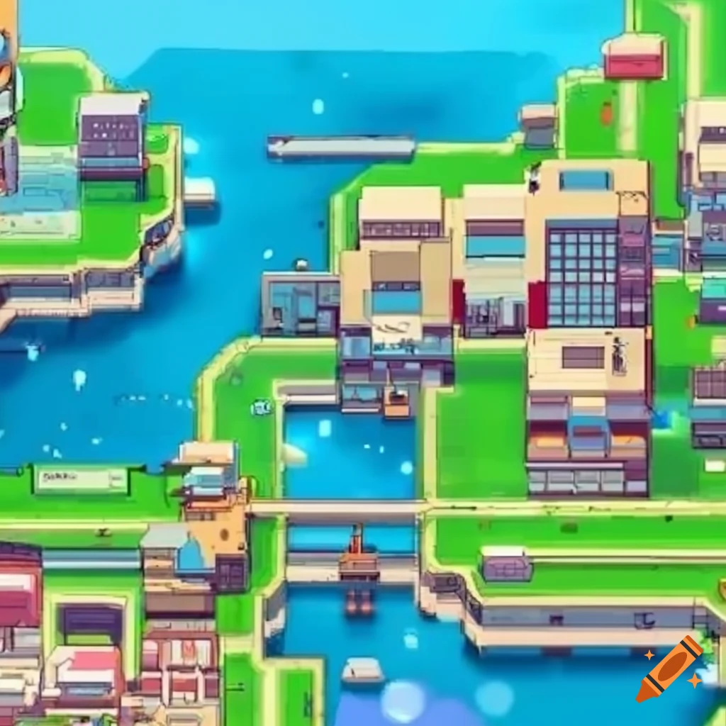 Map of a third generation pokemon city on Craiyon