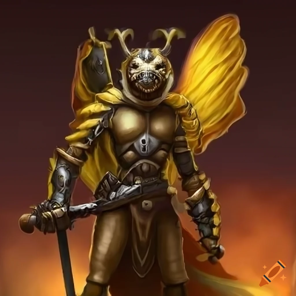 artwork of a fantasy humanoid bee soldier on Craiyon
