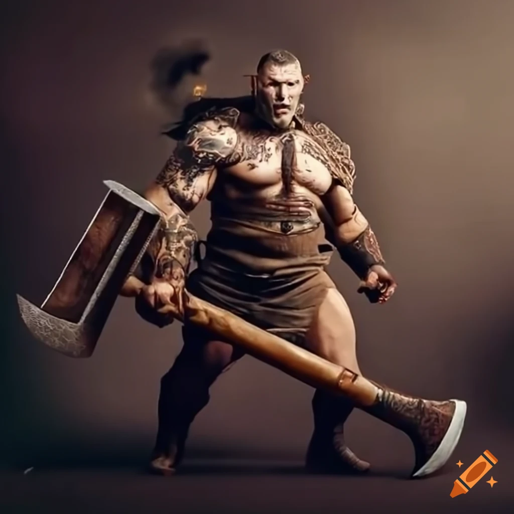 Axe-wielding 10-foot-tall giant in a wasteland on Craiyon