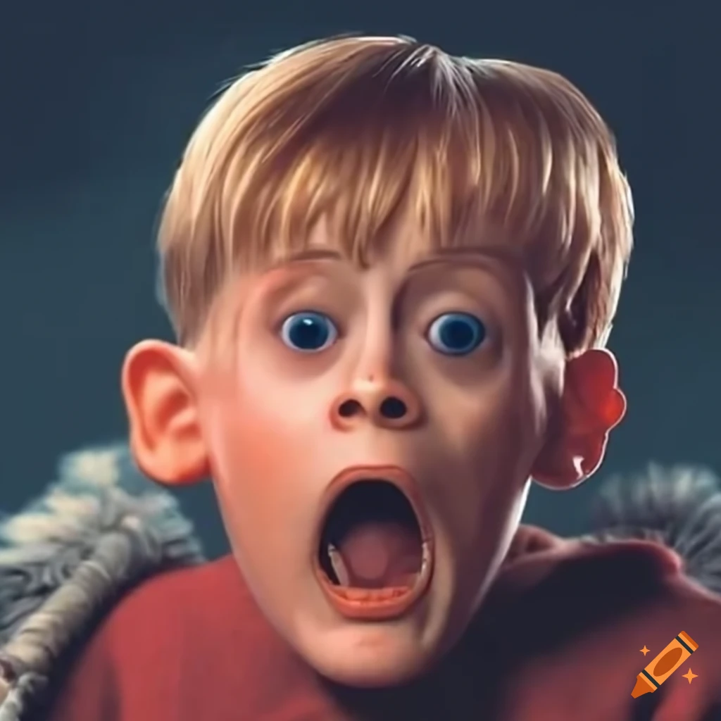 Bright and fun image of a robot imitating the famous scream from home alone