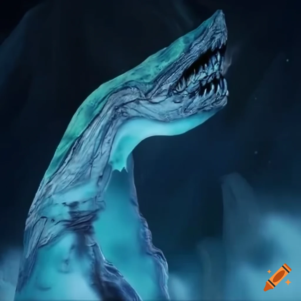 Majestic white creature with fire and ice elements