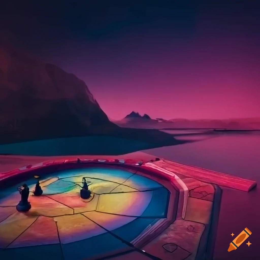 Tabletop game board with magical landscape