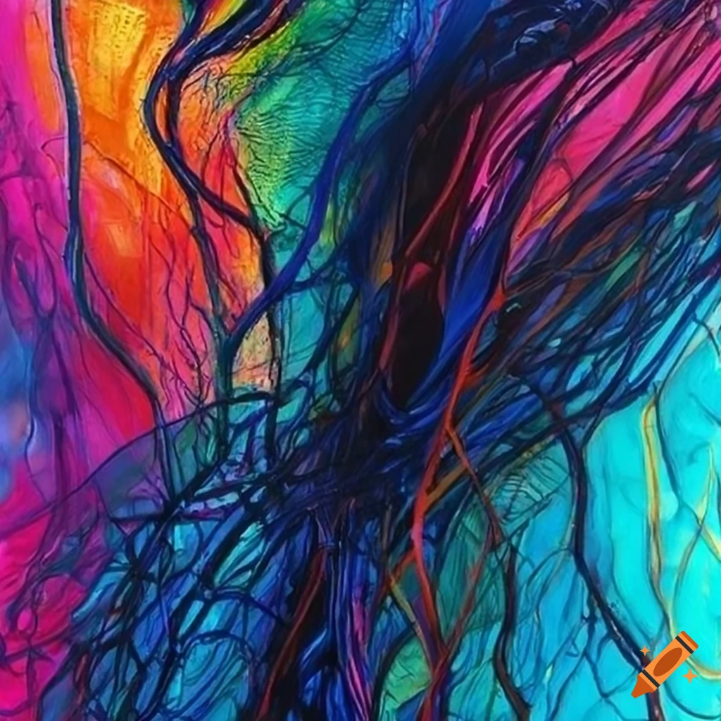 Closeup acrylic painting of a vertical string