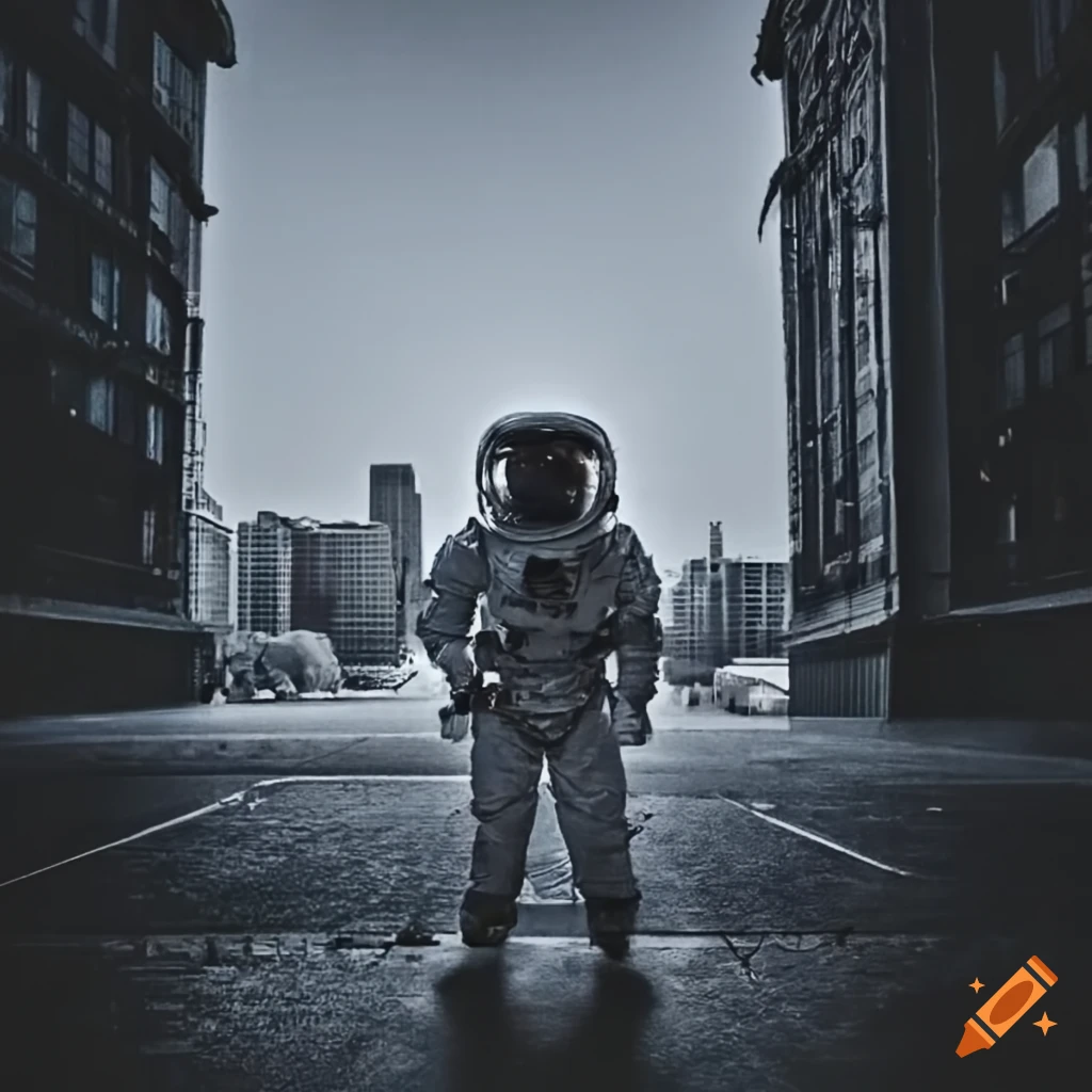 Astronaut standing in an empty city on Craiyon