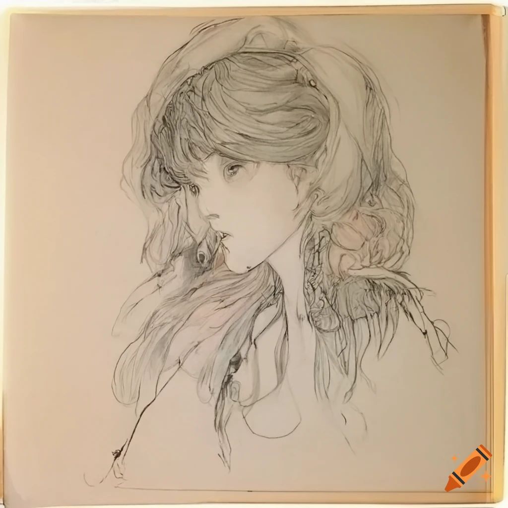 Hand-drawn manga portrait with art nouveau style on Craiyon