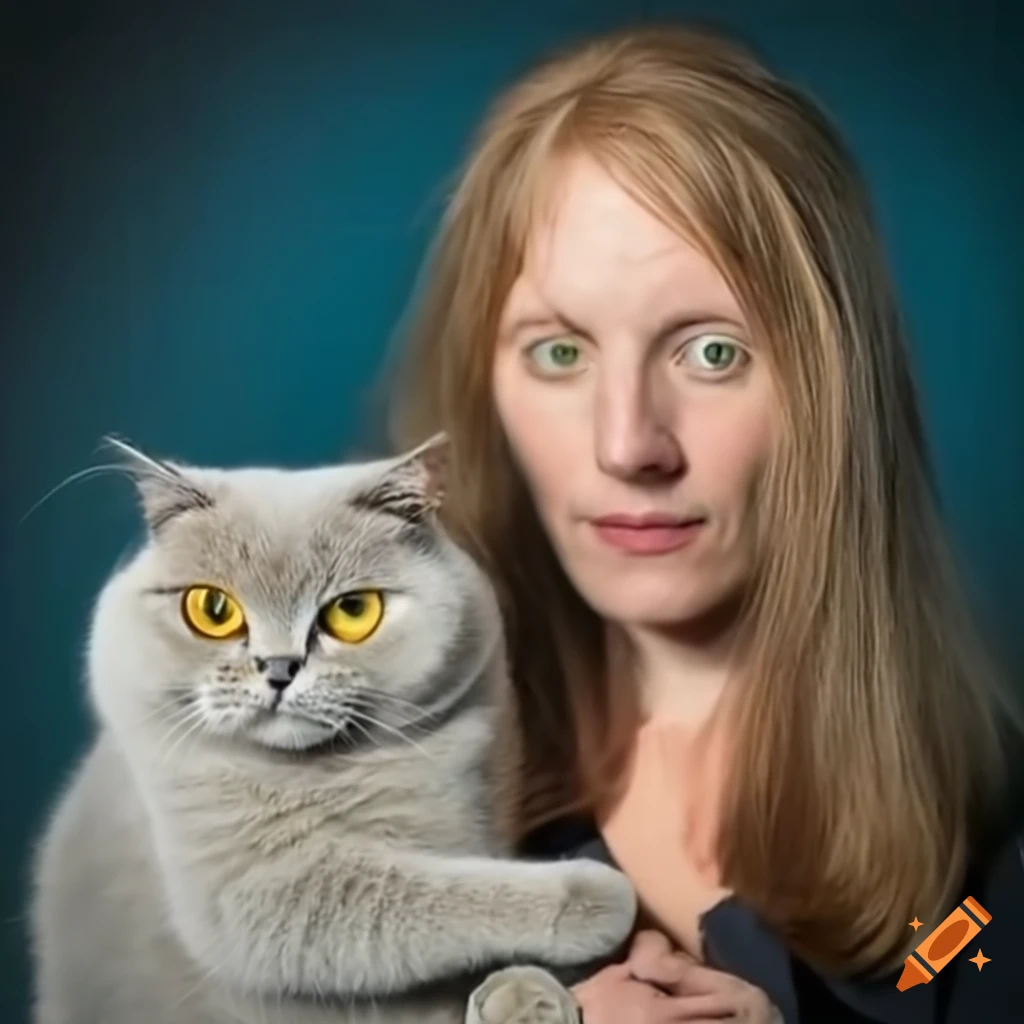 Woman showing her British cat at a cat show on Craiyon