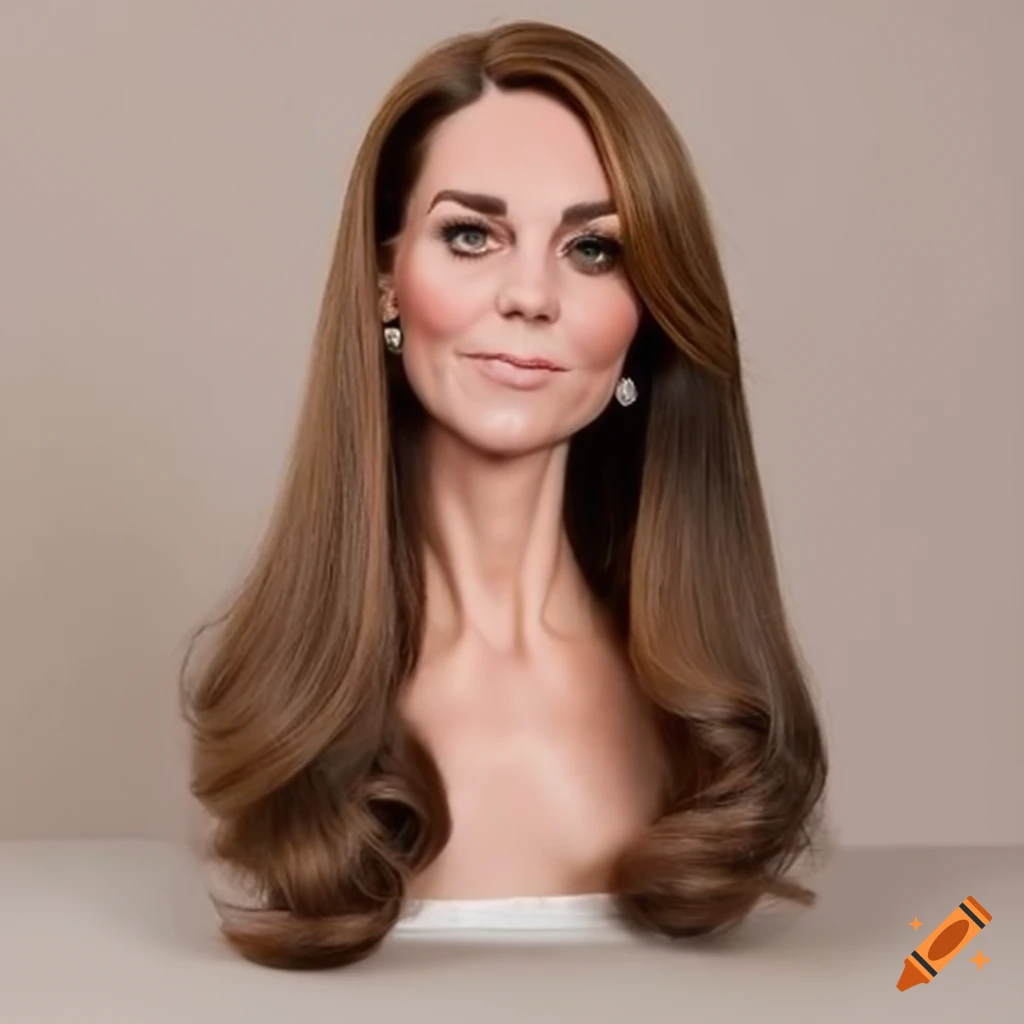 Kate Middleton styling head with long flowing hair on Craiyon