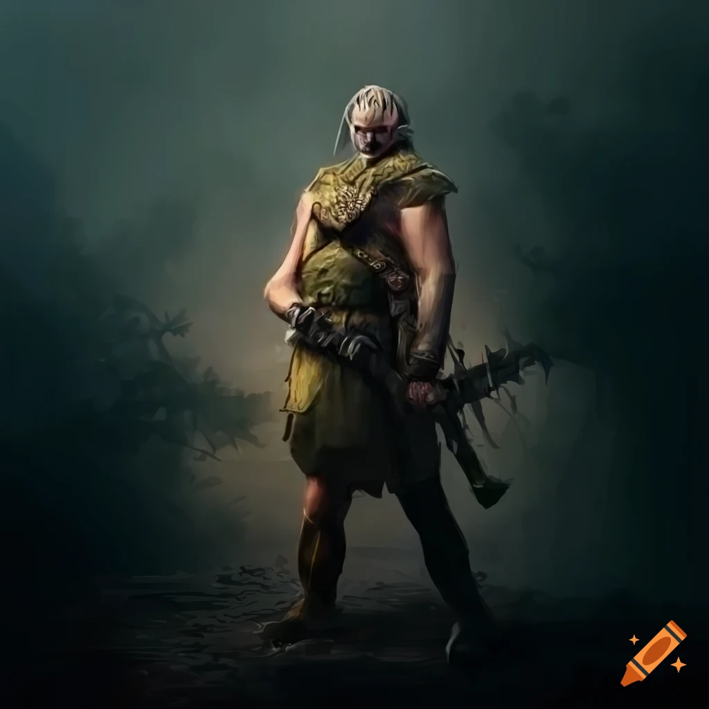 Fantasy artwork of a tiger soldier in a mystical landscape